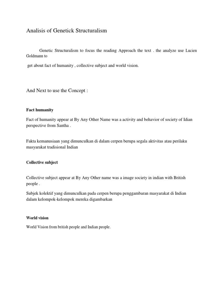 By Any Other Name Analisis of Genetic Structralism | PDF | Mystery ...