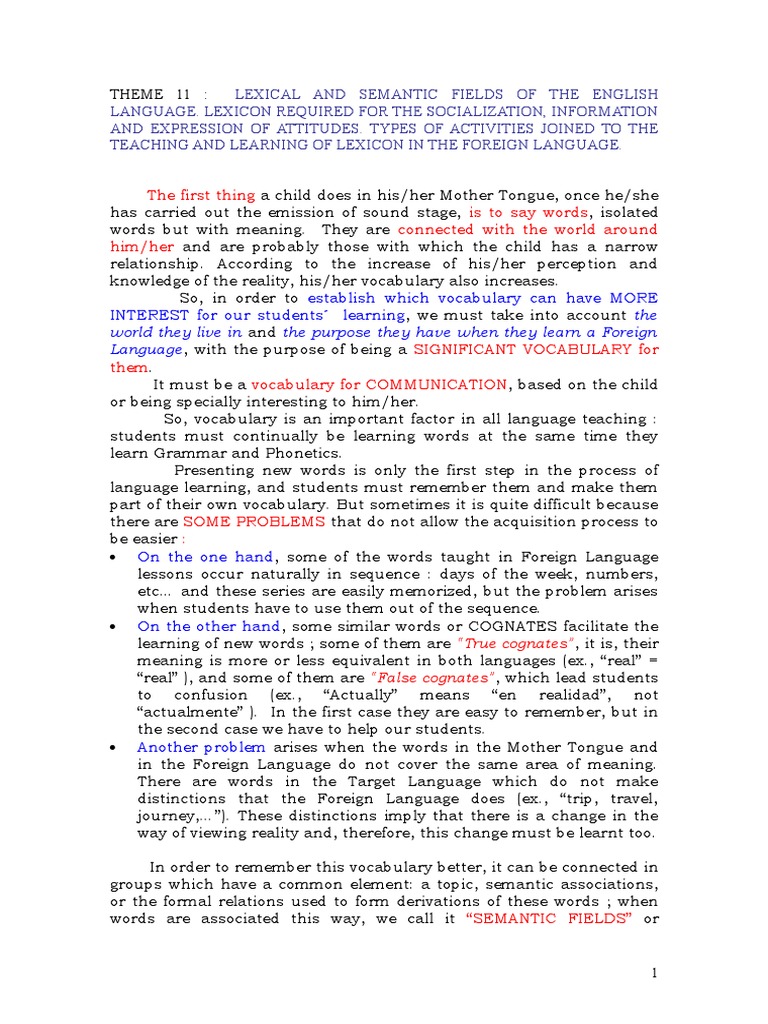 Teaching Lexical and Semantic Fields to ESL Students | PDF | Vocabulary ...