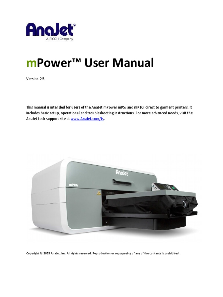 AnaJet Mpower™ Digital Apparel Printer Ver 2.5 | PDF | Microsoft ...
