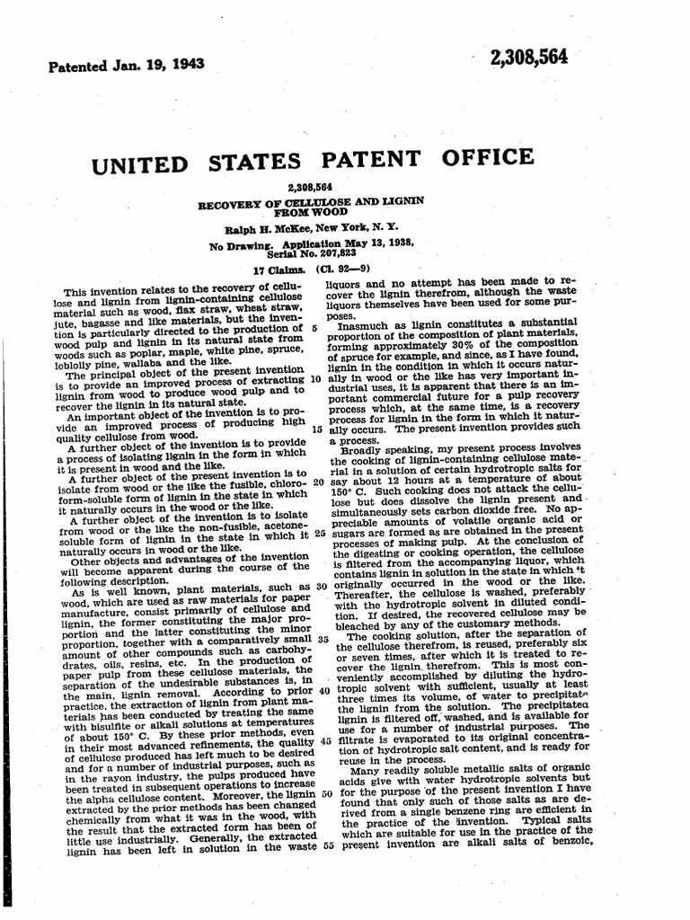 United States Patent Office: Patented Jan. 19, 1943 | PDF | Pulp (Paper ...