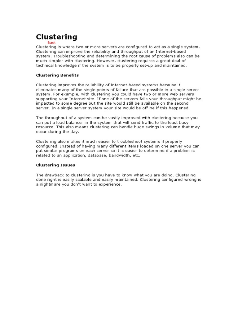 Clustering | PDF | Server (Computing) | Information Technology Management