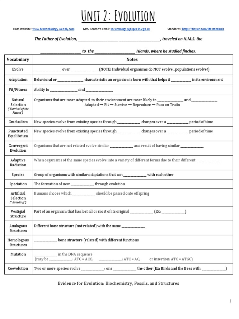 Unit 2 Evolution Packet | PDF | Adaptation | Evolution