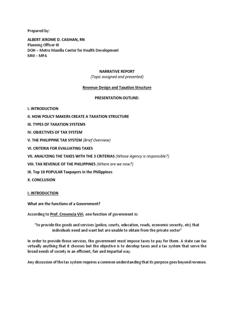 Narrative Report On Revenue and Tax Structure by Albert Jerome Casihan ...