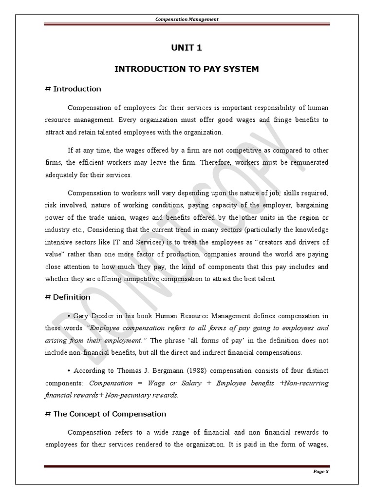 Unit 1 Introduction To Pay System | PDF | Employee Benefits | Employment