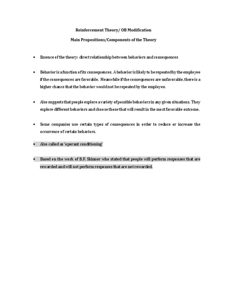 Main Propositions Reinforcement Theory | PDF