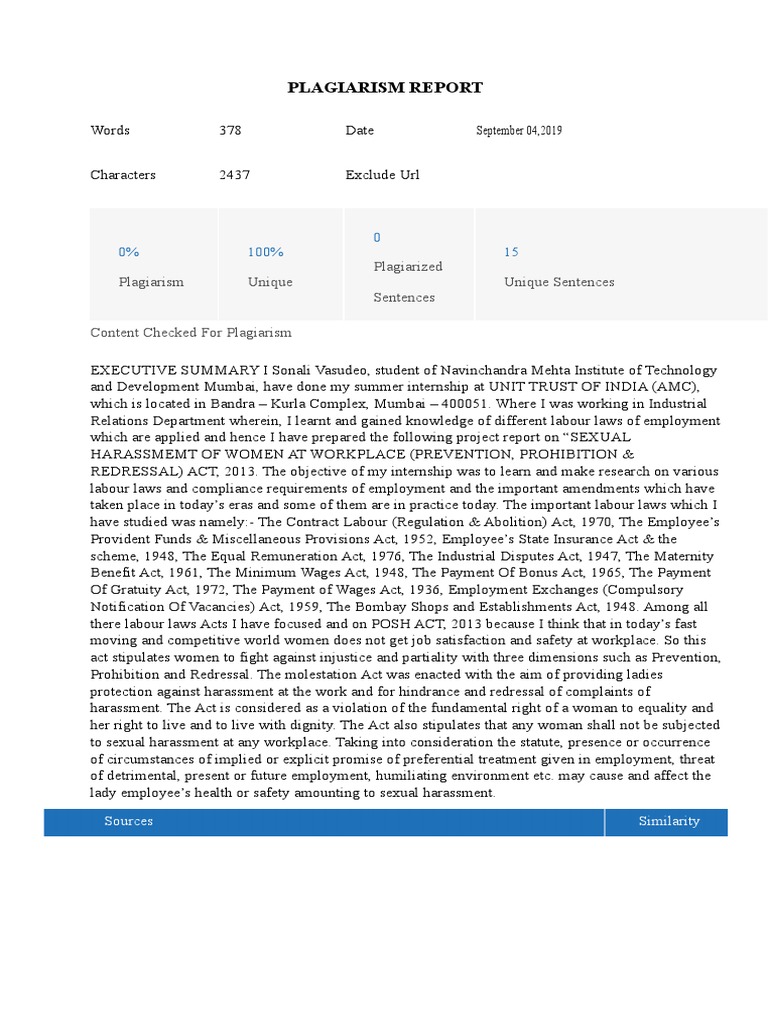 Plagiarism Report | PDF | Sexual Harassment | Harassment