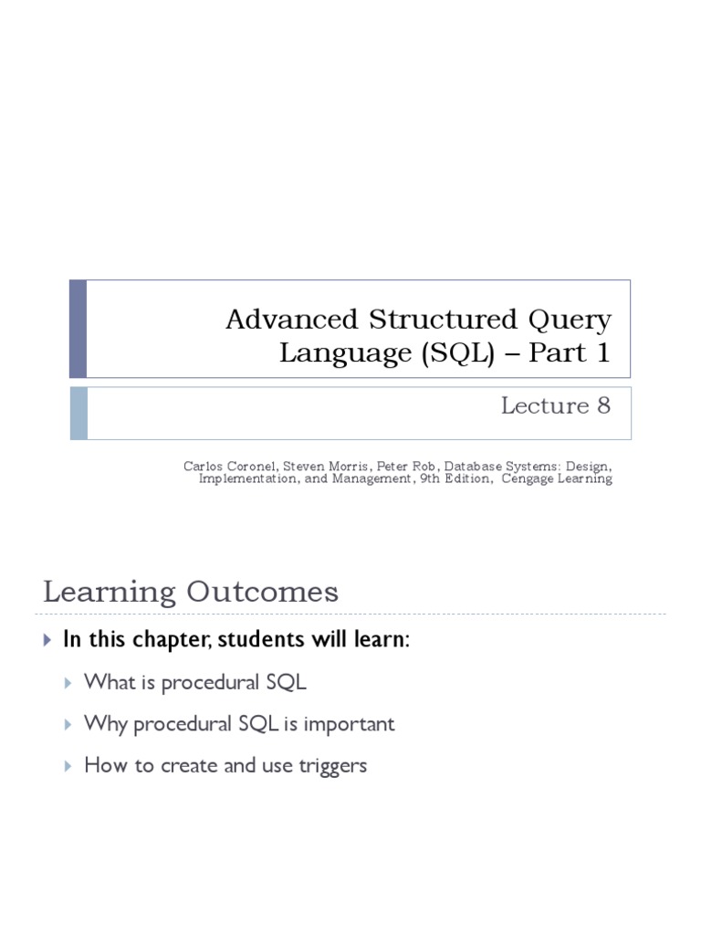 Advanced Structured Query Language (SQL) - Part 1 | PDF | Sql | Software Engineering