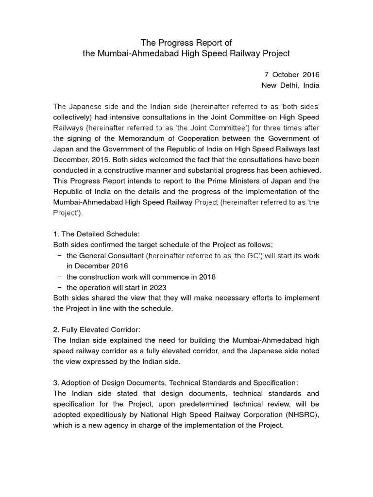 The Progress Report of The Mumbai-Ahmedabad High Speed Railway Project ...