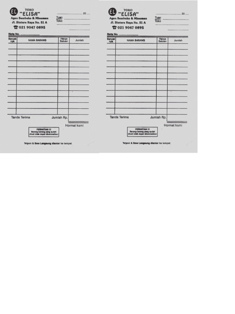 Nota Bahan Sembako | PDF