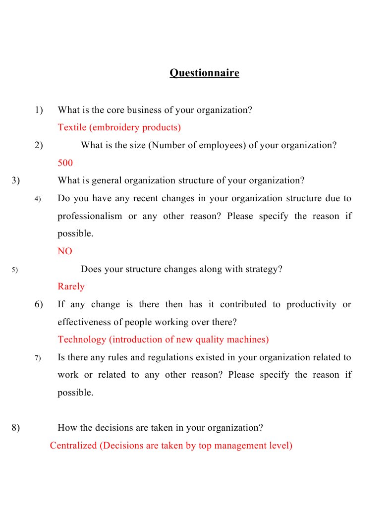 Organizational Structure Questionnaire | PDF