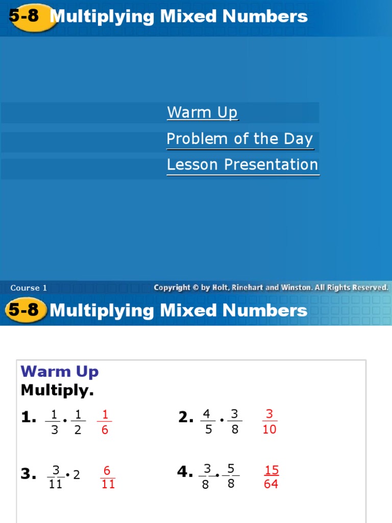 Warm Up Problem of The Day Lesson Presentation: Course 1 Course 1 ...