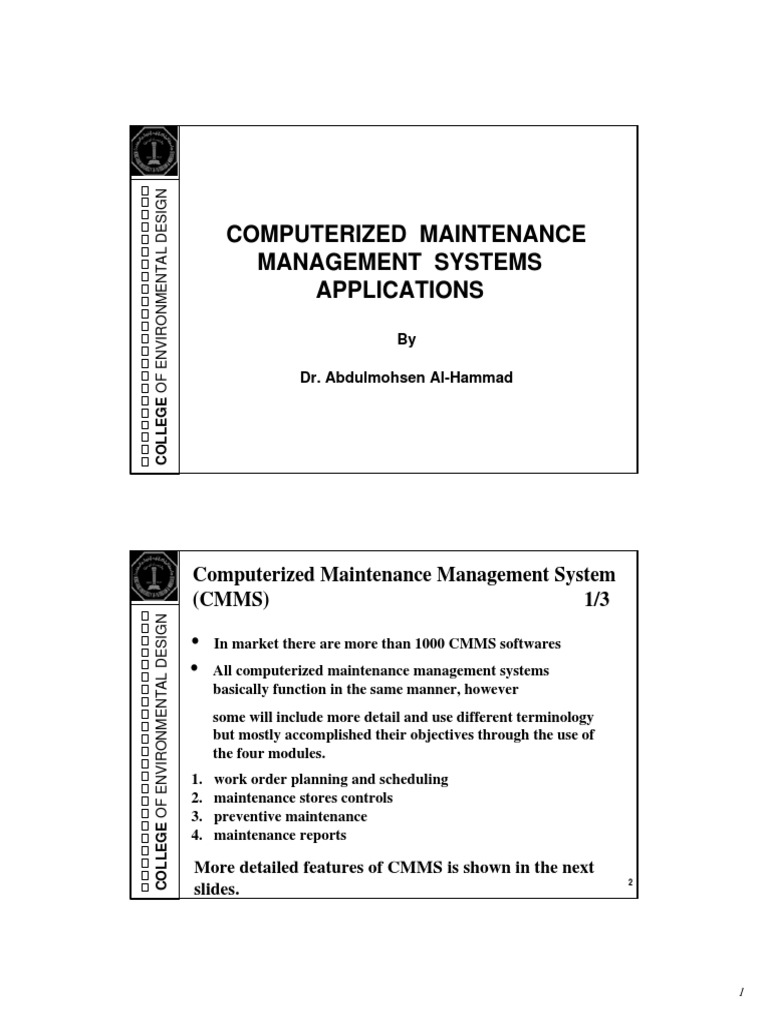 Computerized Maintenance Management Systems Applications | PDF ...