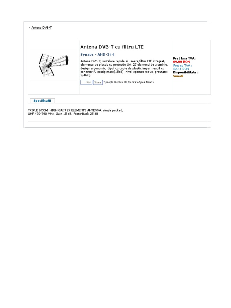 Antena DVB-T Cu Filtru LTE: Synaps - AHD-344 | PDF