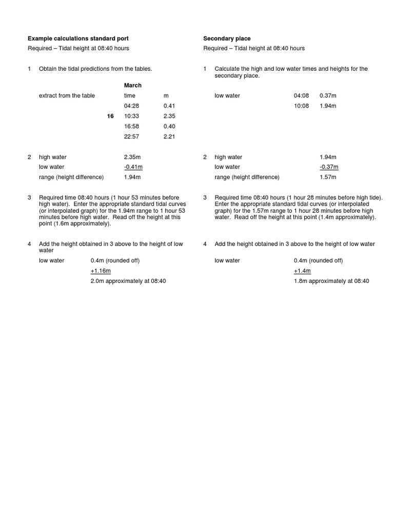 PDF Tide Calculations Hi Lo PDF | PDF