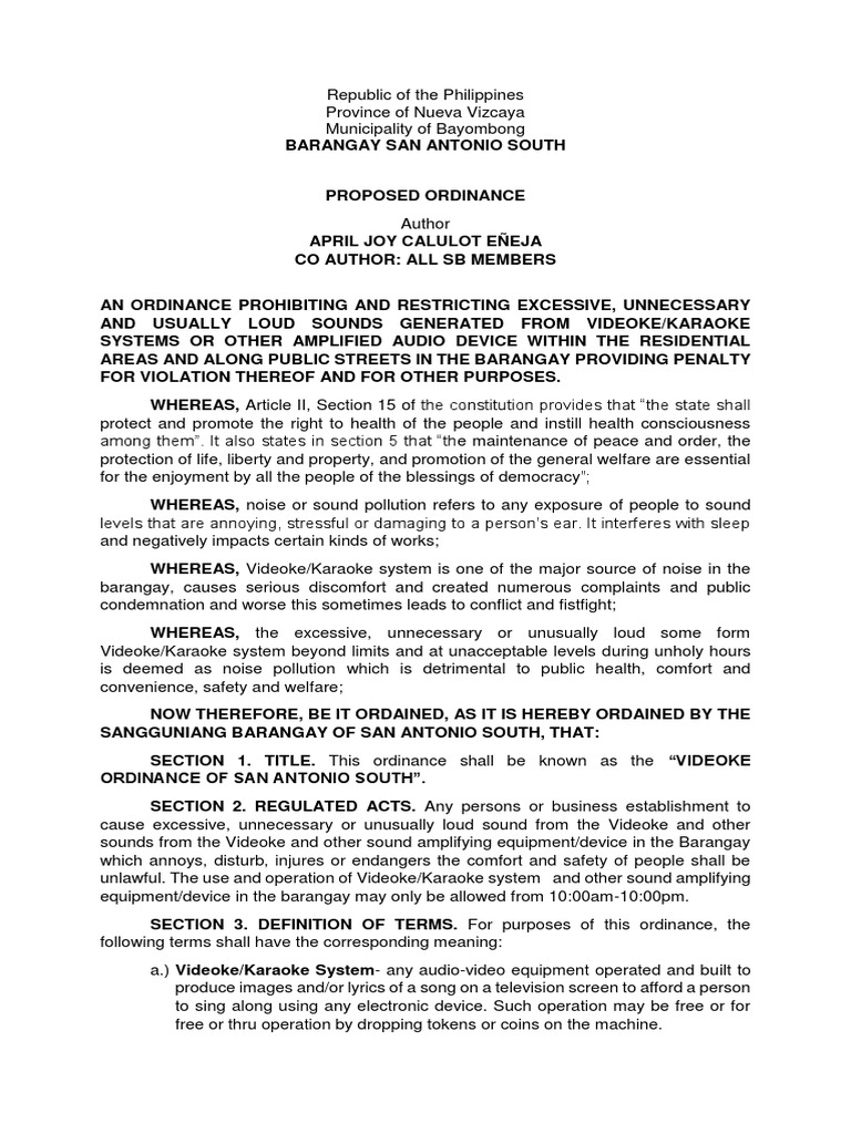 Videoke Ordinance | PDF | Justice | Crime & Violence