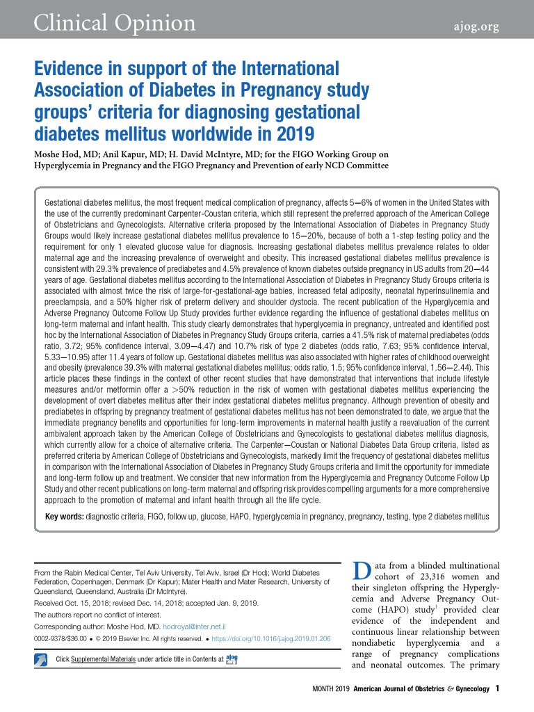 10 1016@j Ajog 2019 01 206 PDF | PDF | Gestational Diabetes | Diabetes ...