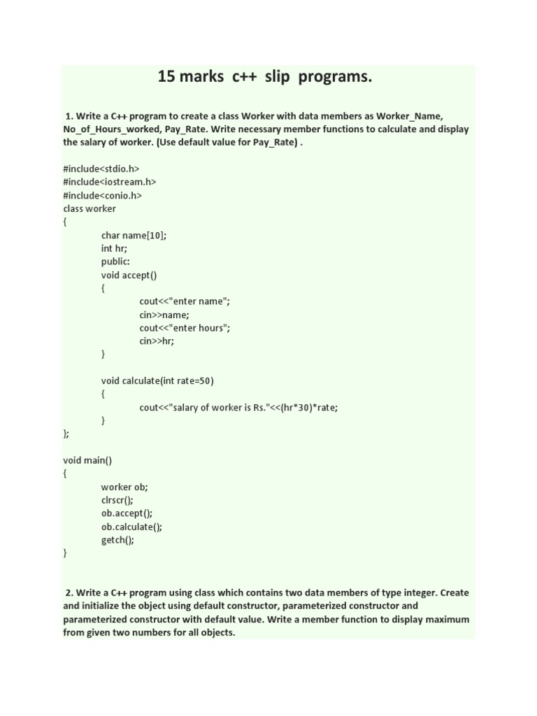 CPP Practical Slip Programs With Answers | Download Free PDF | Area | Method (Computer Programming)