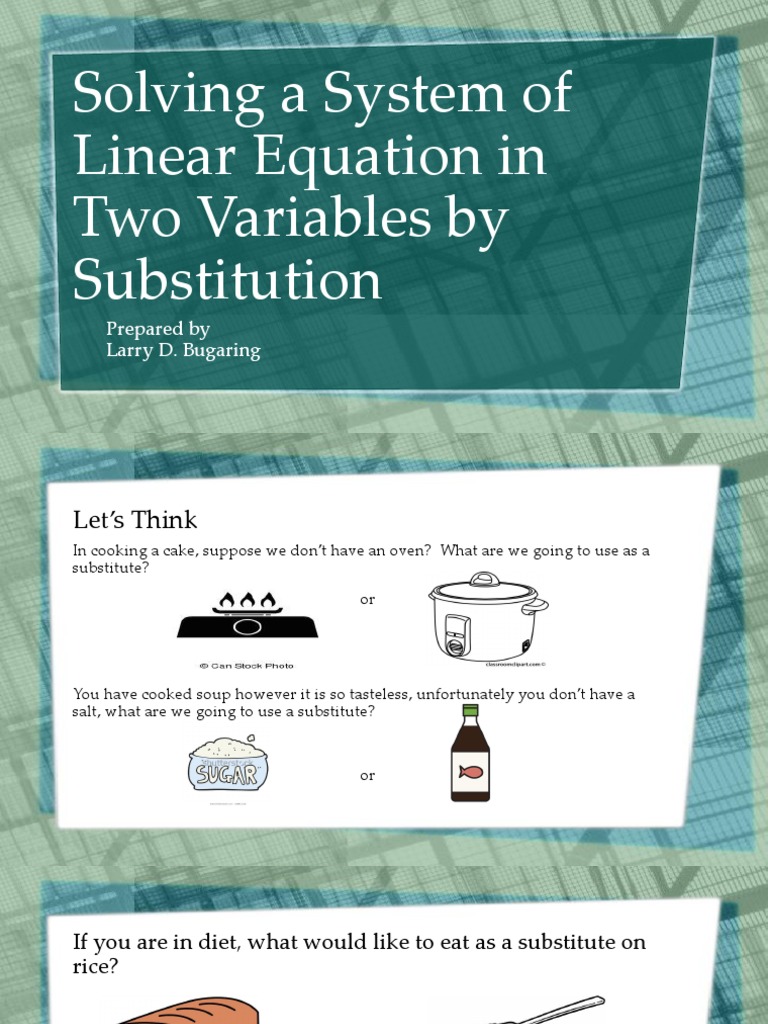 Solving A System of Linear Equation in Two Variables by Substitution ...