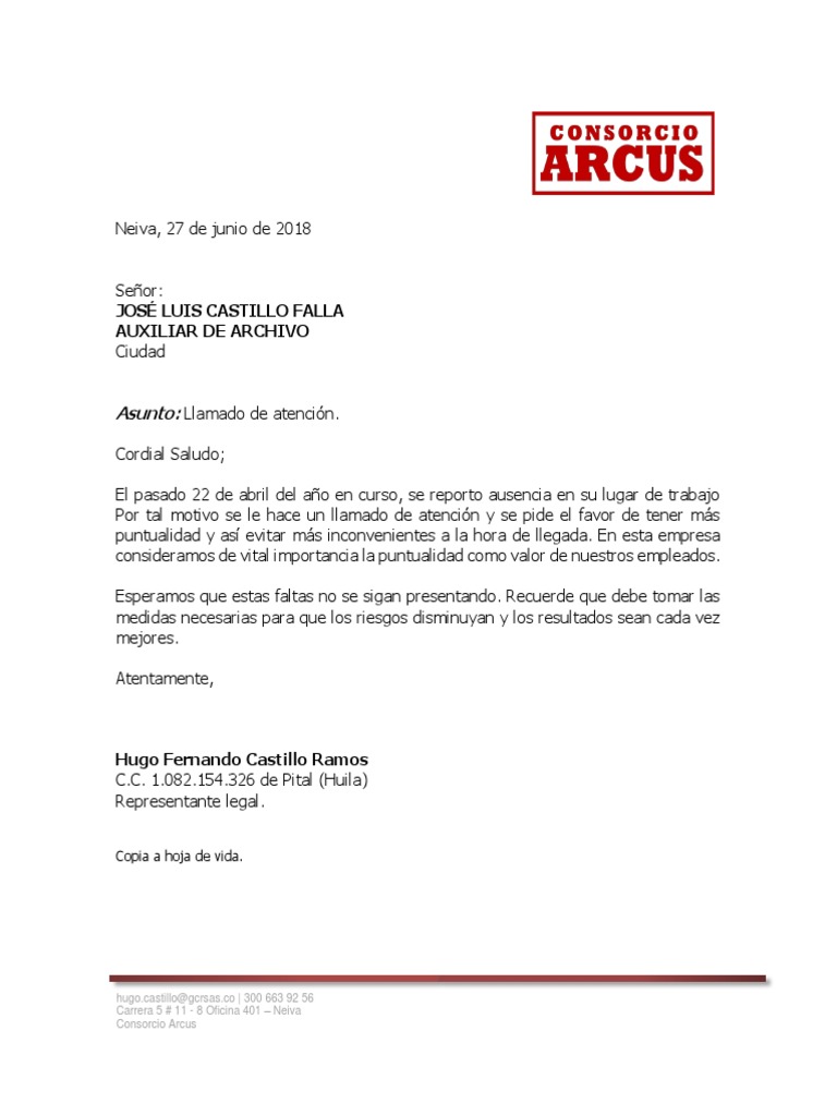 Llamado de Atencion Por Llegadas Tarde | PDF