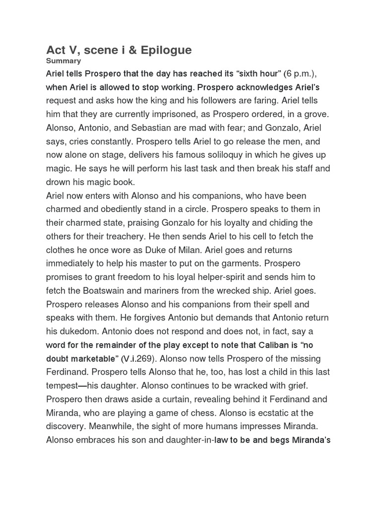 The Tempest Act V Summary & Analysis | PDF | The Tempest