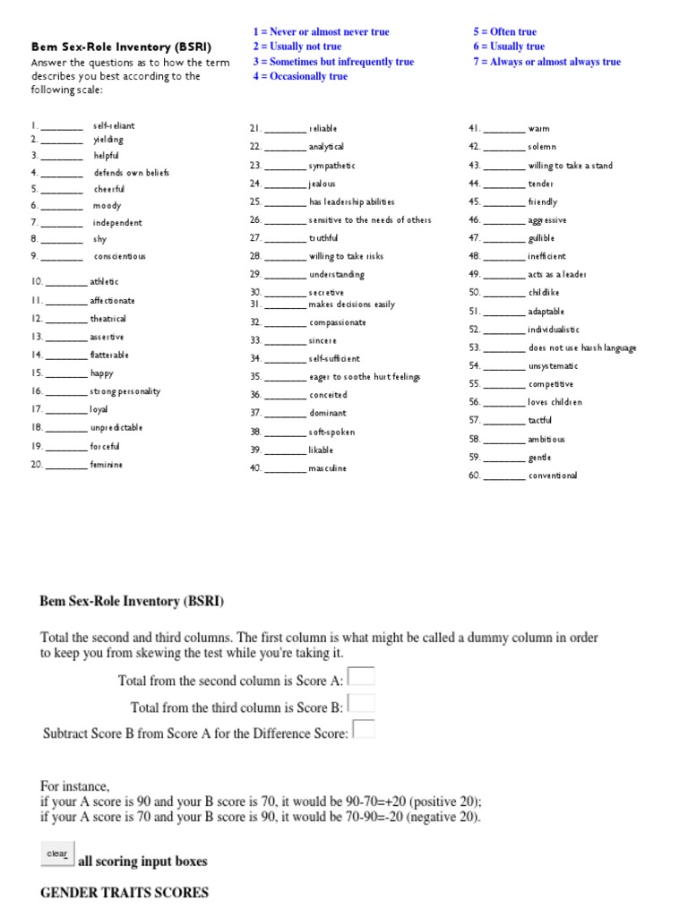Bem Sex-Role Inventory | PDF | Gender | Gender Studies