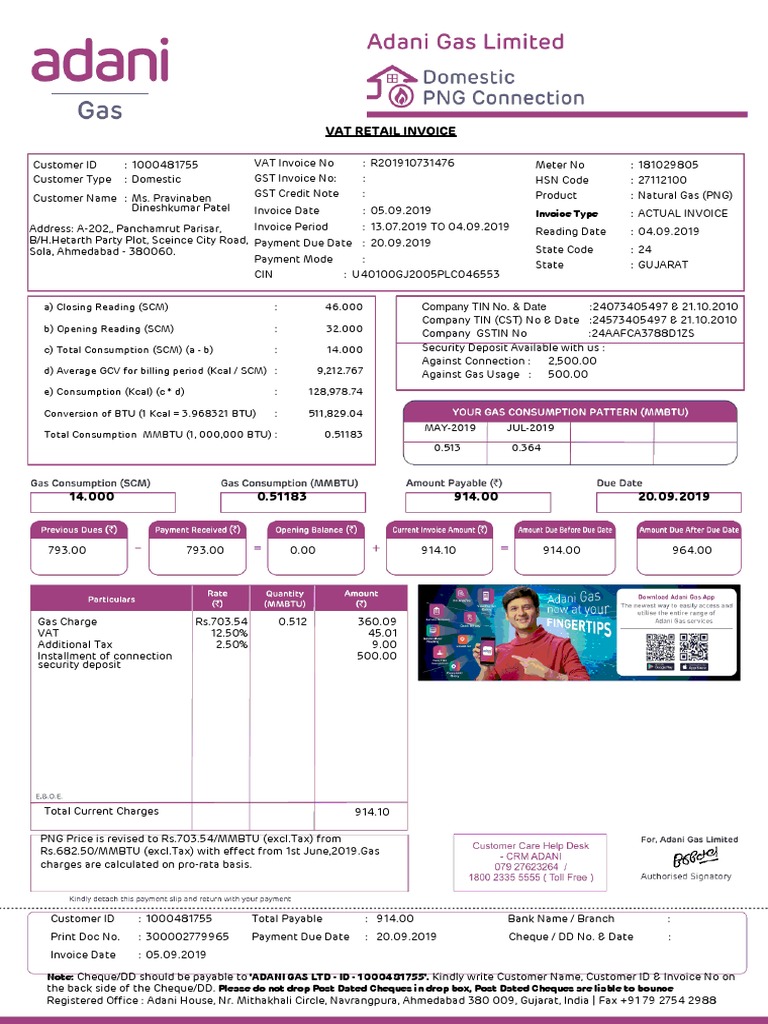 Adani Gas Billing and Pricing Details | PDF | Value Added Tax | Invoice