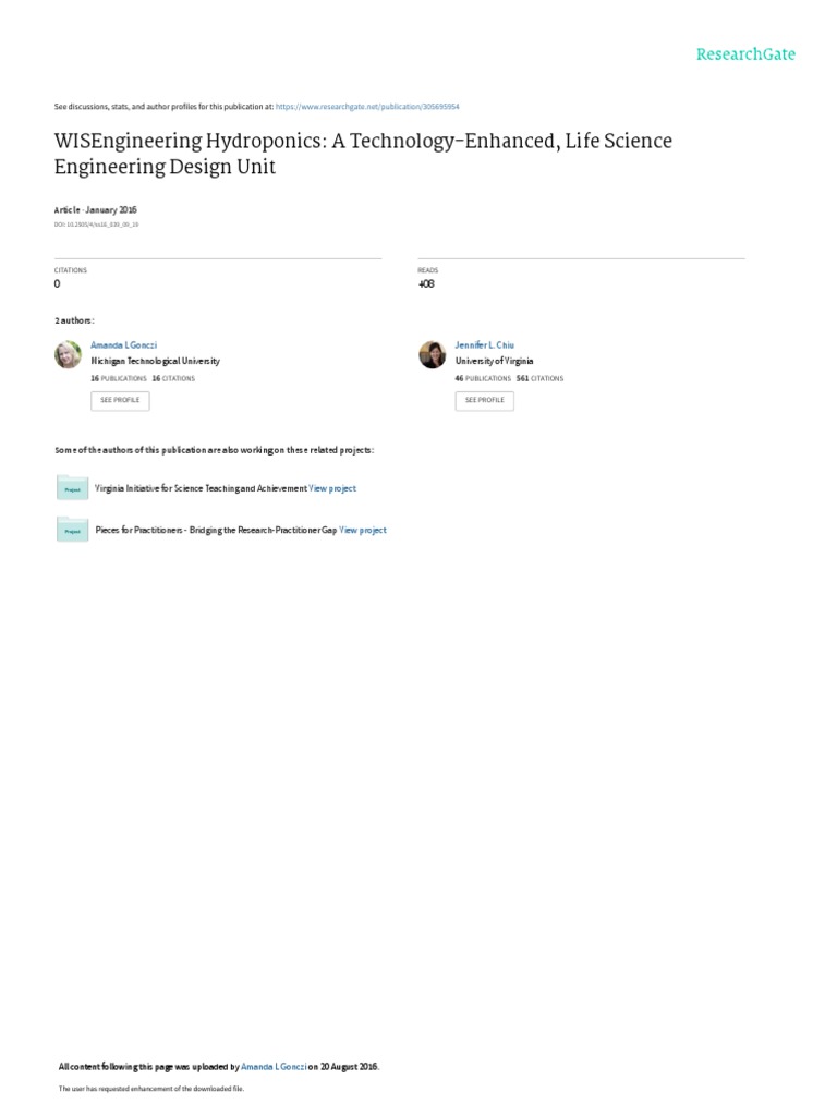 Wisengineering Hydroponics: A Technology-Enhanced, Life Science ... Wisengineering Hydroponics: A Technology-Enhanced, Life Science ...