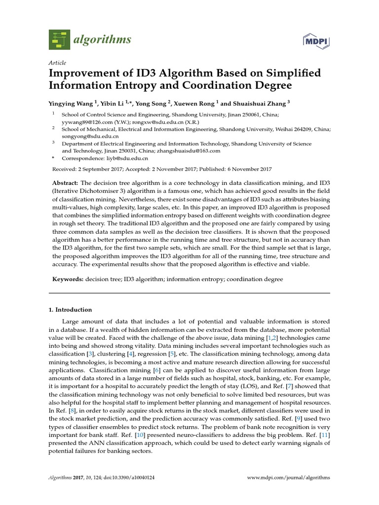 Algorithms: Improvement of ID3 Algorithm Based On Simplified ...