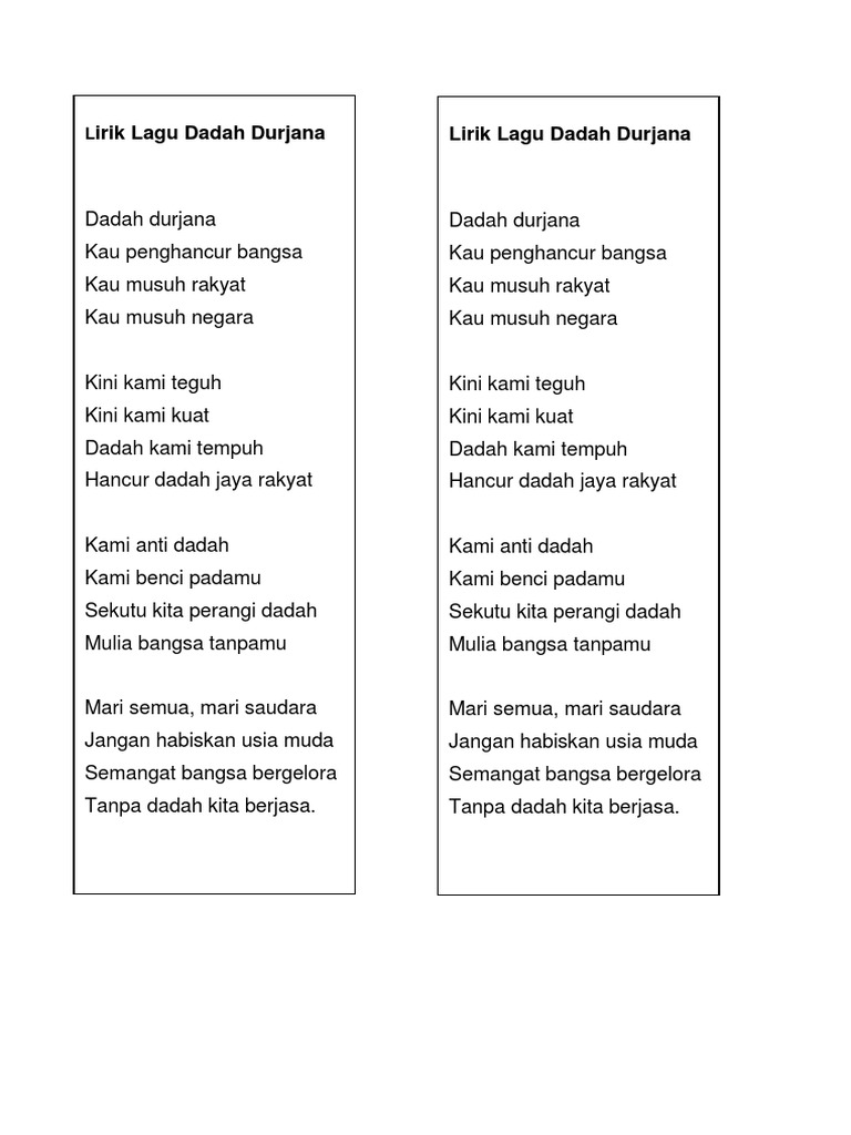 Lirik Lagu Dadah Durjana | PDF