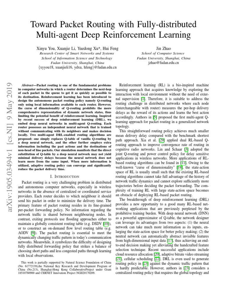 Toward Packet Routing With Fully-Distributed Multi-Agent Deep Reinforcement Learning | PDF ...