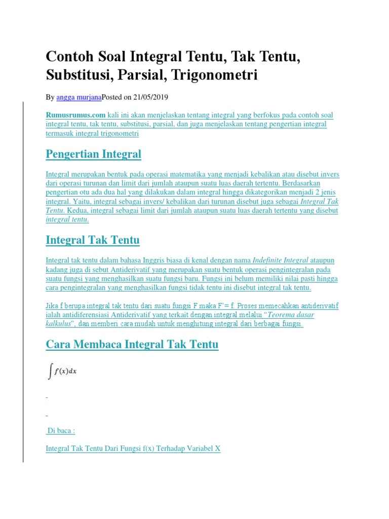 Contoh Soal Integral Tentu | PDF
