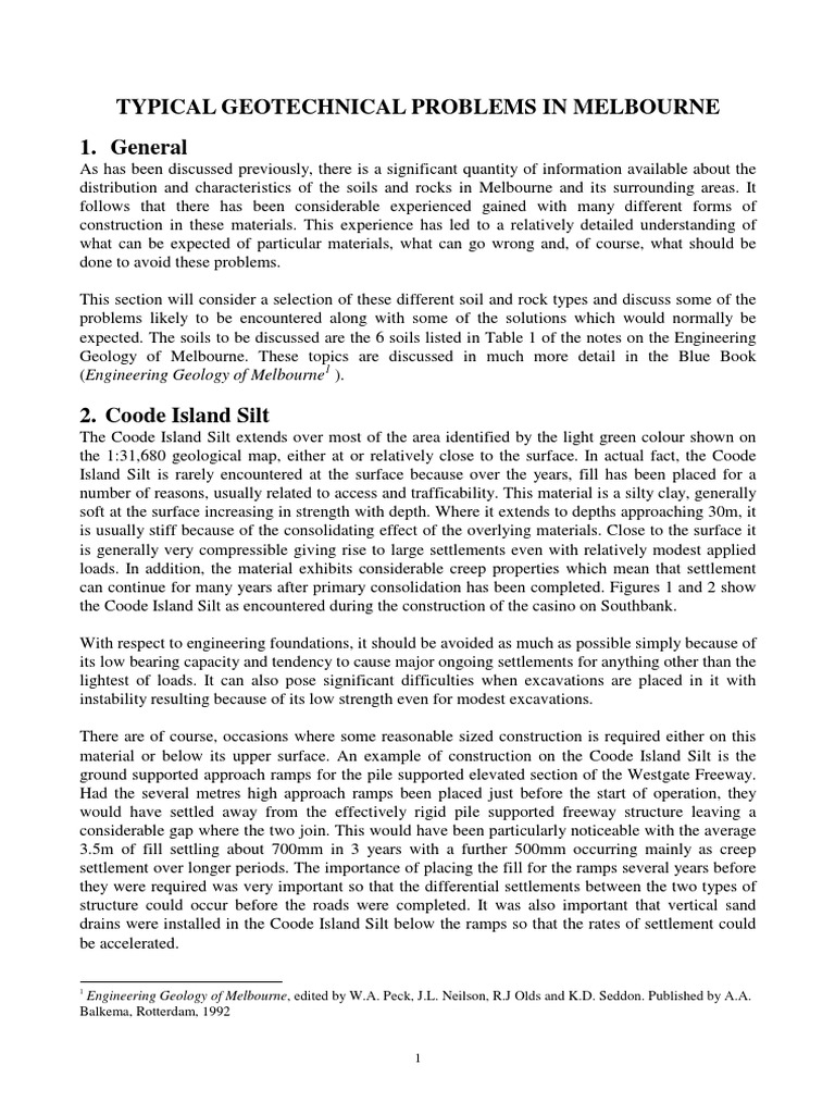 Notes - Typical Geotechnical Problems in Melbourne PDF | PDF | Deep ...