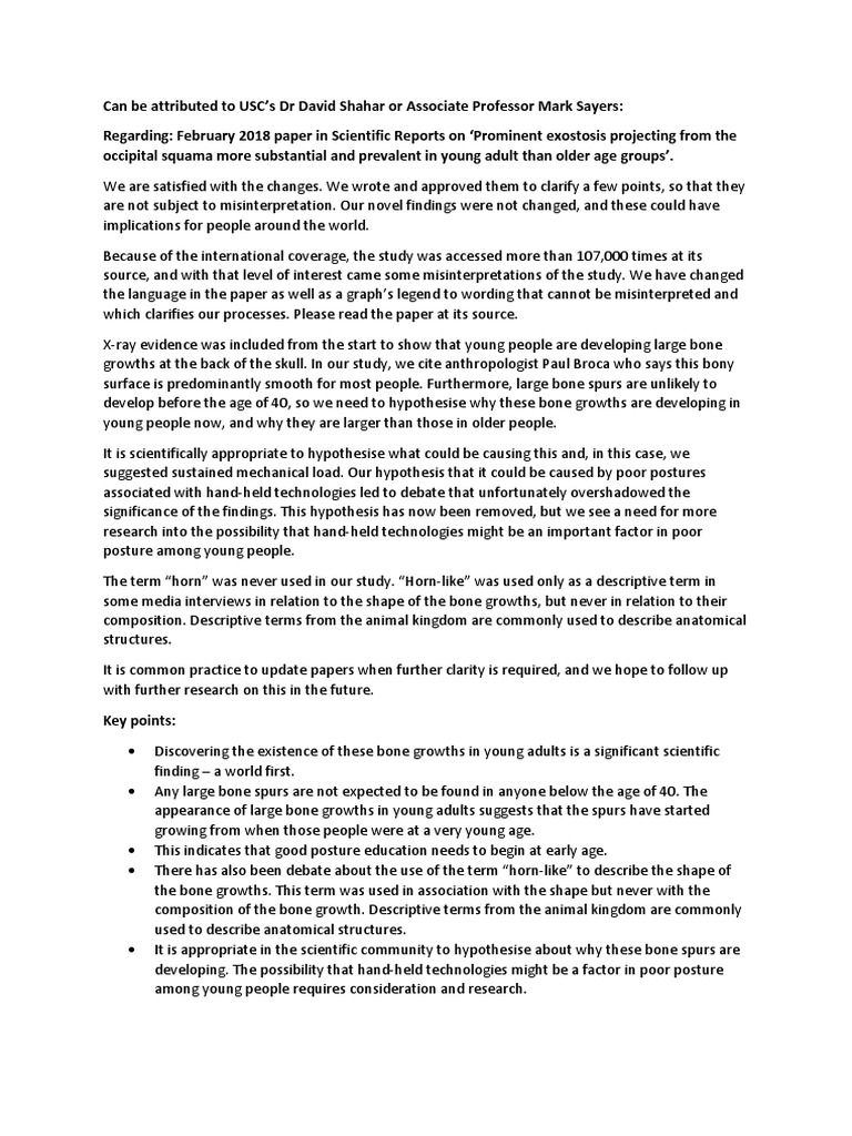 David Shahar and Mark Sayers Statement On Scientific Reports Correction ...