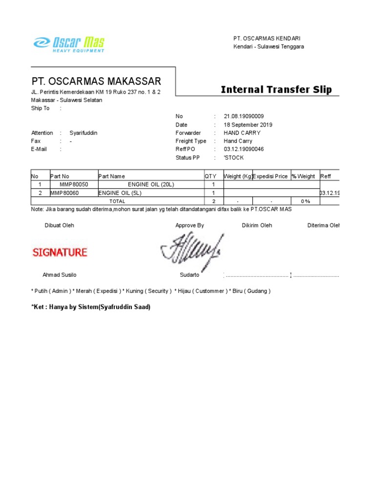 Slip Transfer Internal OSCARMAS | PDF