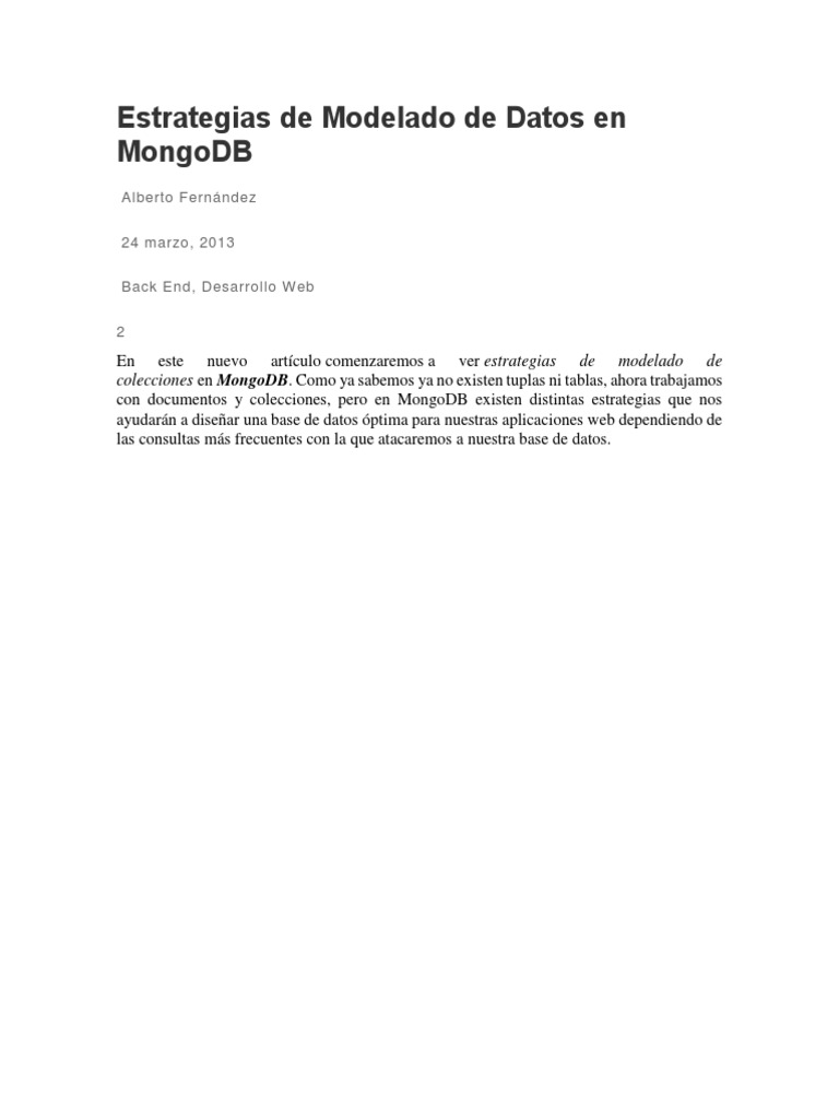Estrategias de Modelado de Datos en MongoDB | PDF | Mongo Db | Bases de datos