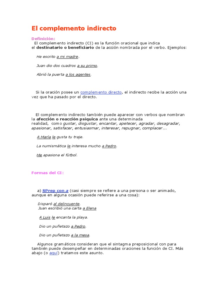 El Complemento Indirecto: Definición | PDF
