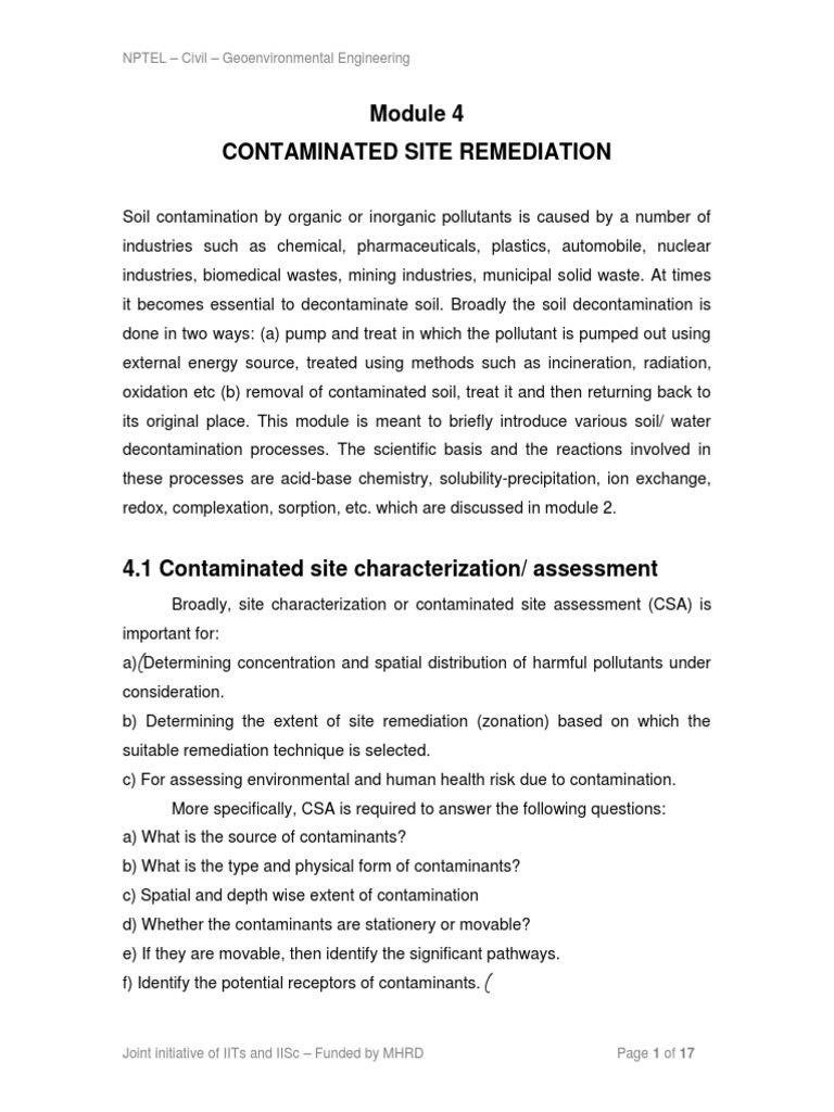 Contaminated Site Remediation: Nptel - Civil - Geoenvironmental ...
