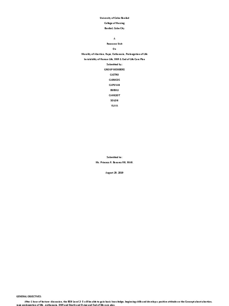 Resource Unit Sample | PDF | Abortion | Palliative Care