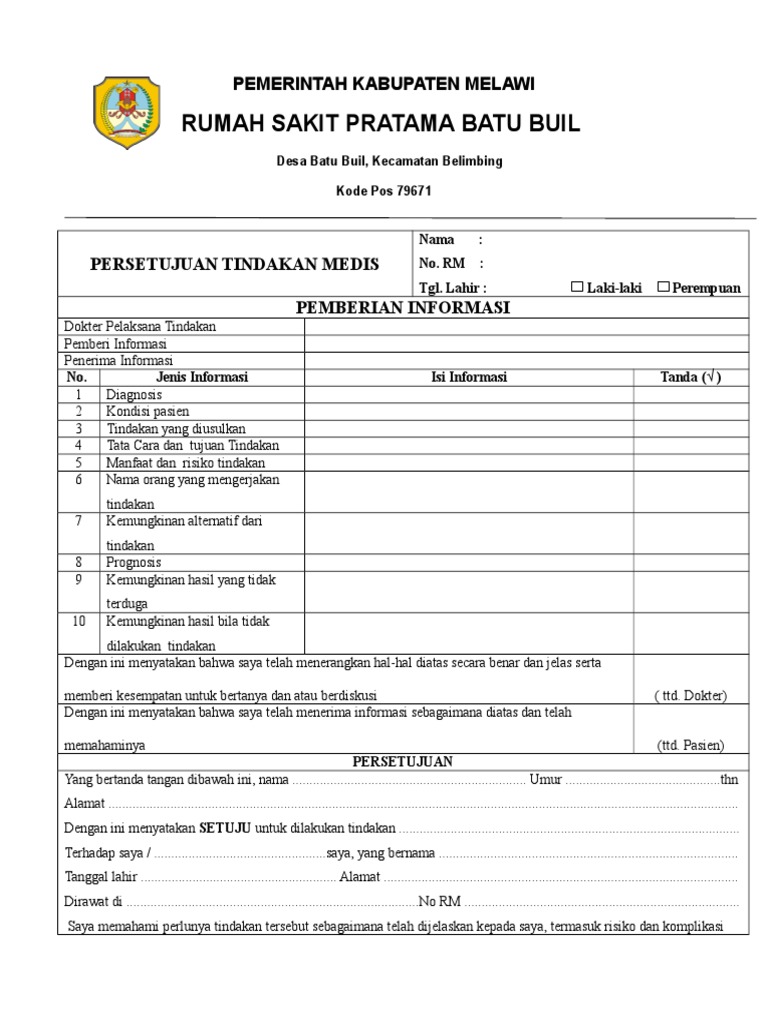 017a. Formulir PERSETUJUAN TINDAKAN MEDIS | PDF