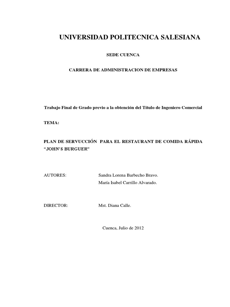 Ejemplo de Plan de Servuccion | PDF | Calidad (comercial) | Marketing