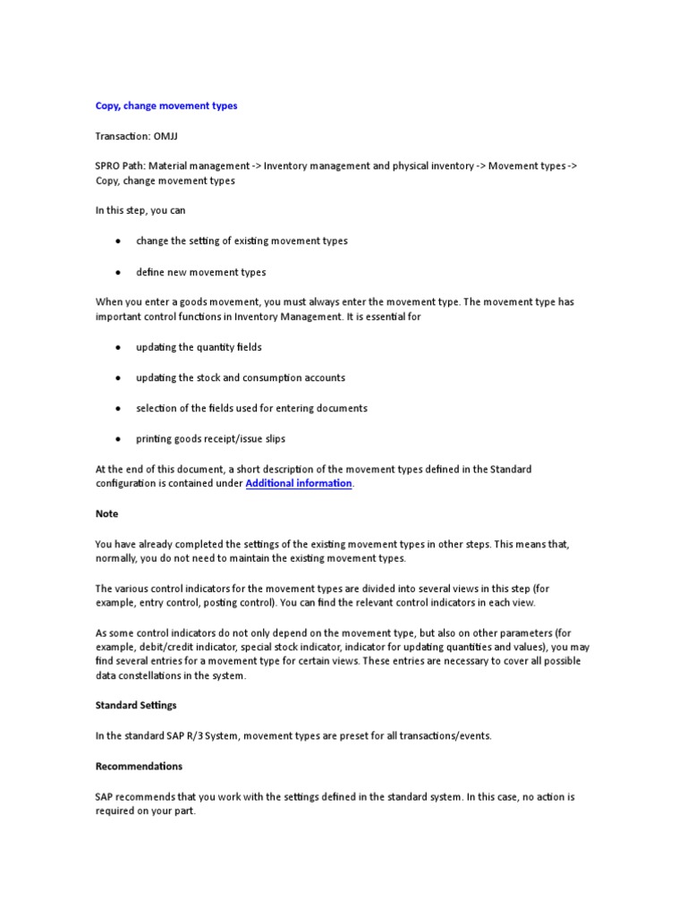 VALUATION CLASS - Goods Movement Types | PDF | Inventory | Warehouse