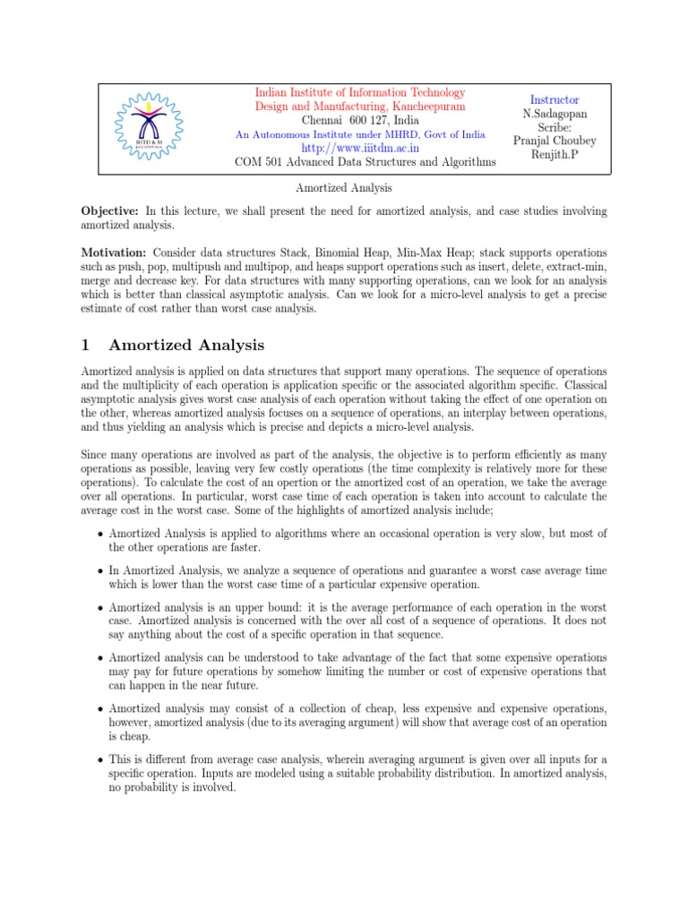 1 Amortized Analysis: Indian Institute of Information Technology Design ... 1 Amortized Analysis: Indian Institute of Information Technology Design ...