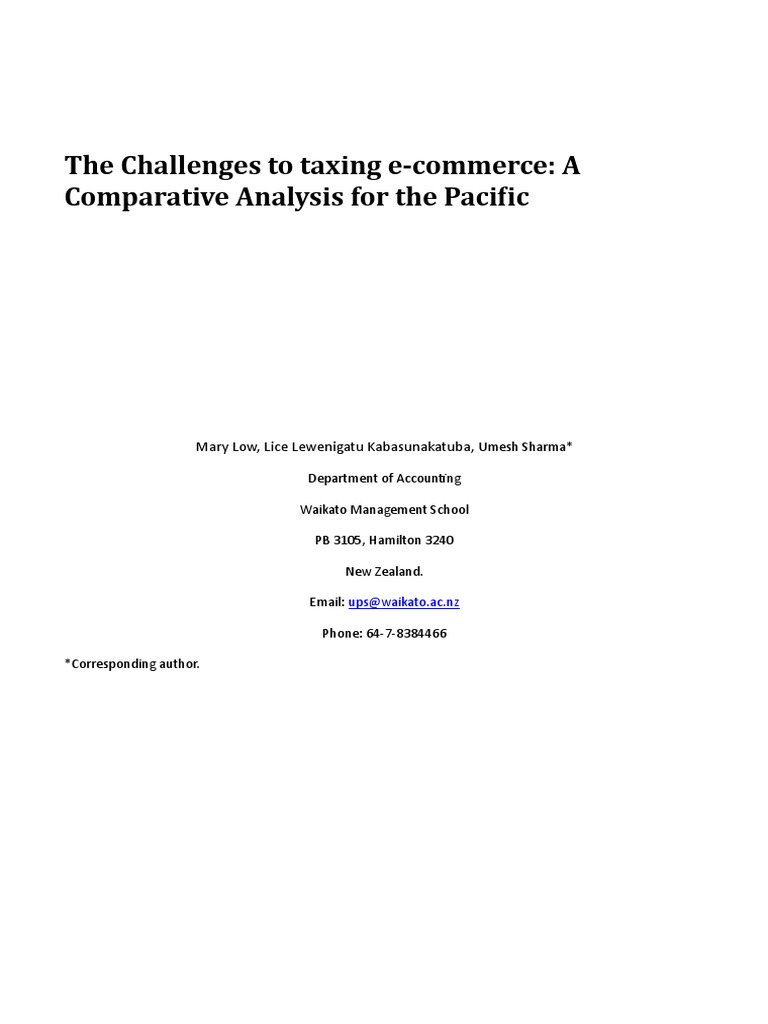 The Challenges To Taxing E-Commerce: A Comparative Analysis For The Pacific | PDF | Permanent ...