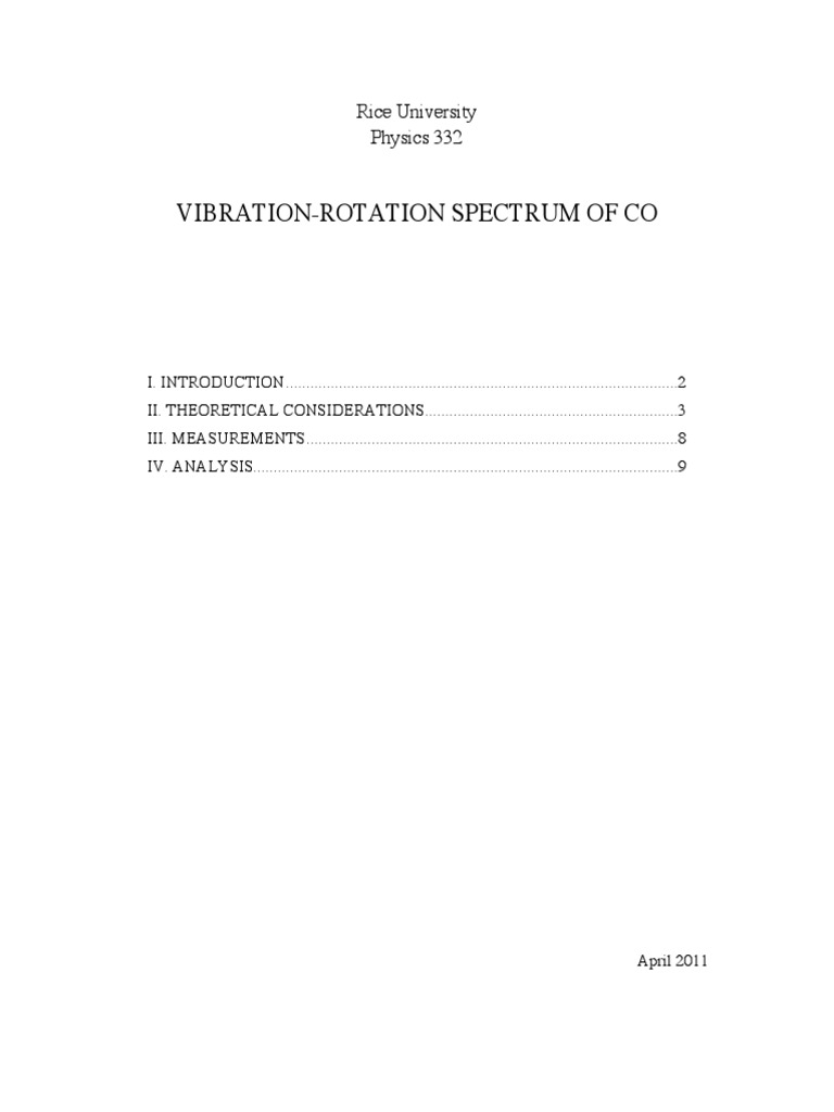 Analysis of the Vibration-Rotation Spectrum of Carbon Monoxide | PDF | Spectroscopy | Energy Level