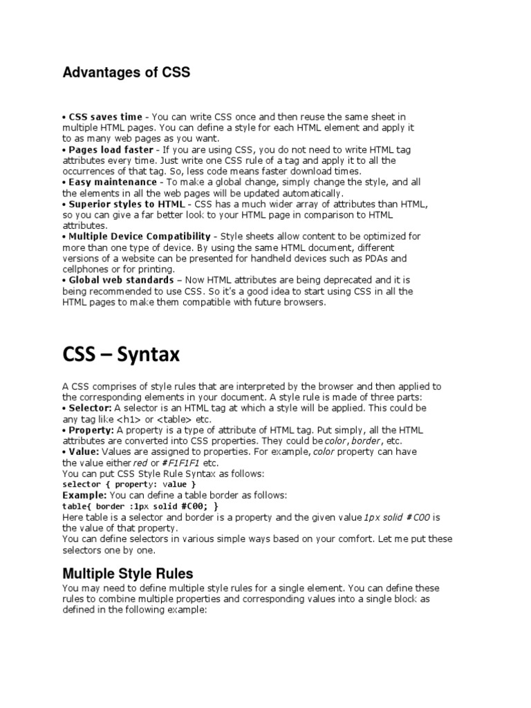 Css Overview Pdf Cascading Style Sheets Html 