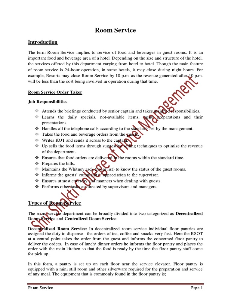 Room Service 1 | PDF | Pantry | Tableware