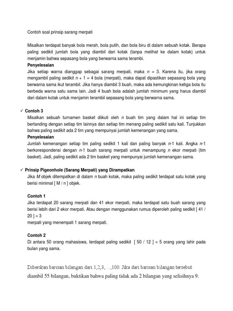 Contoh Soal Prinsip Sarang Merpati | PDF
