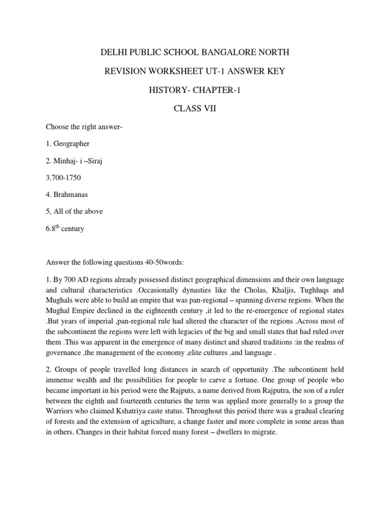 History Revision Answer Key | PDF | South Asia | Asia