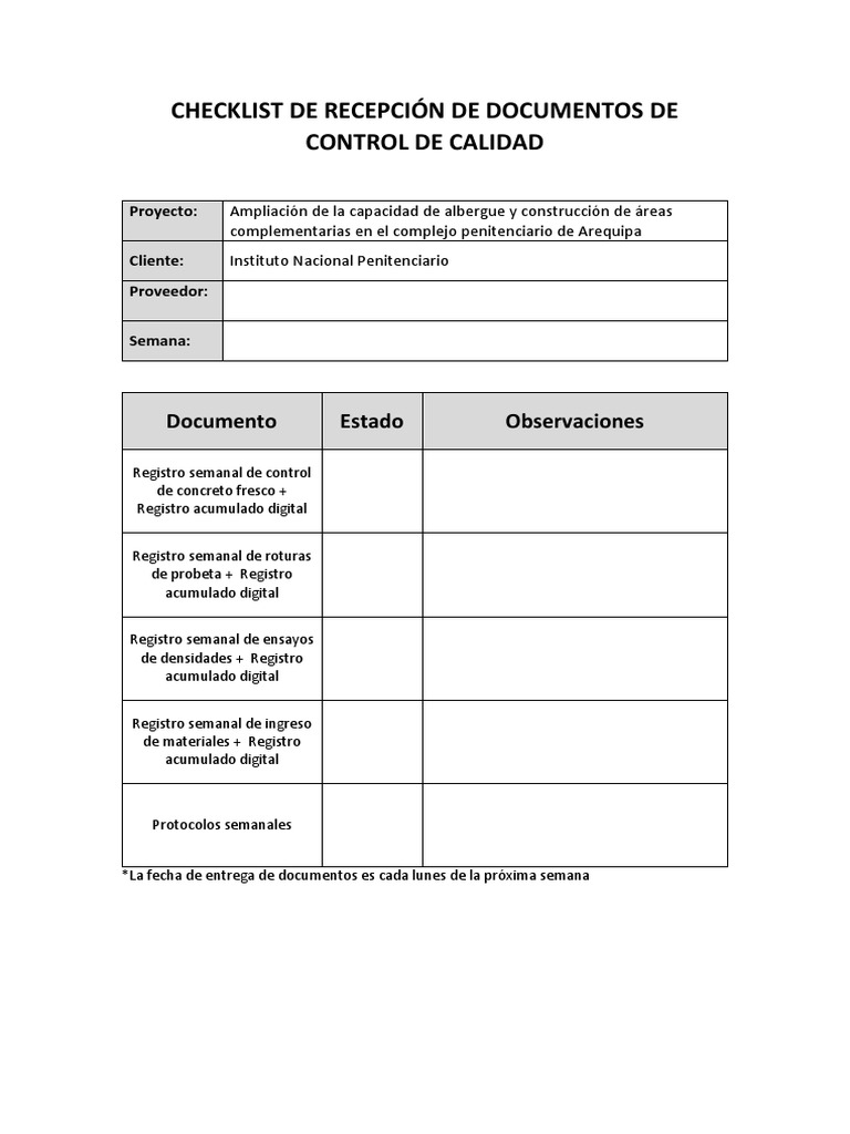 Lista De Verificación De Recepción Imprimible Plantilla De Checklist