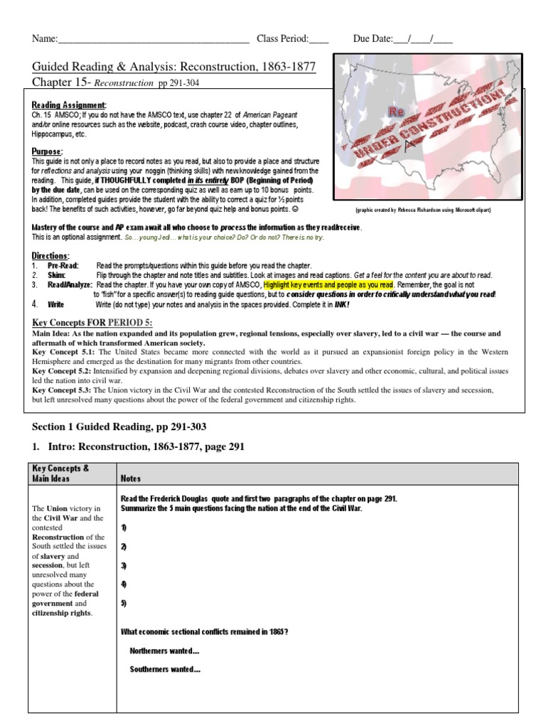 Guided Reading & Analysis: Reconstruction, 1863-1877 Chapter 15 | PDF ...